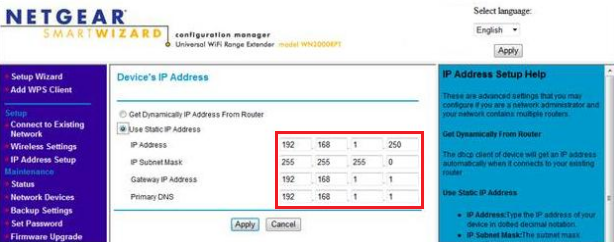 Setting a static IP address on the WN2000RPT wireless extender ...