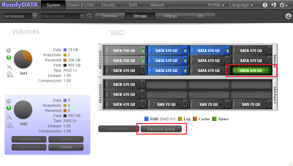 How do I remove a global spare disk on my ReadyDATA storage system ...