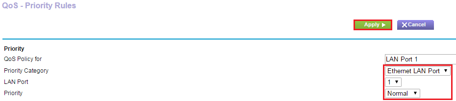 How do I set up a QoS policy for a device that is connected to a LAN port on my Nighthawk router ...