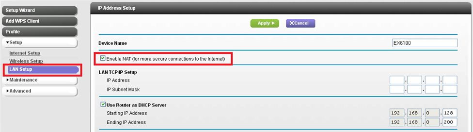 How to enable NAT of EX6100? - NETGEAR Support