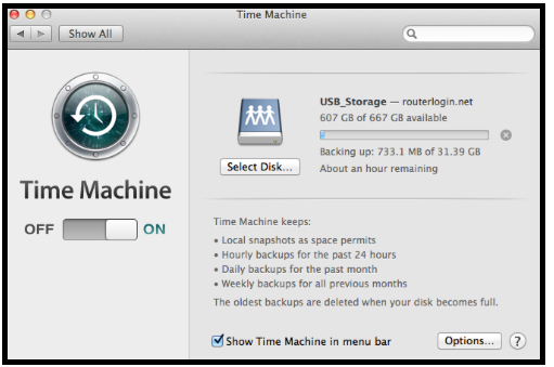 How do I backup my files using Time Machine to an external USB HDD ...
