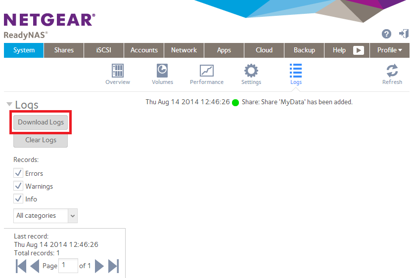How do I download and send ReadyNAS system logs to NETGEAR Support ...