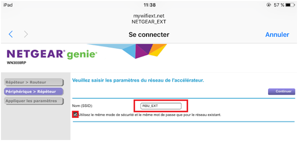 Configurer le répéteur WN3000rp en utilisant un iPad: - NETGEAR Support