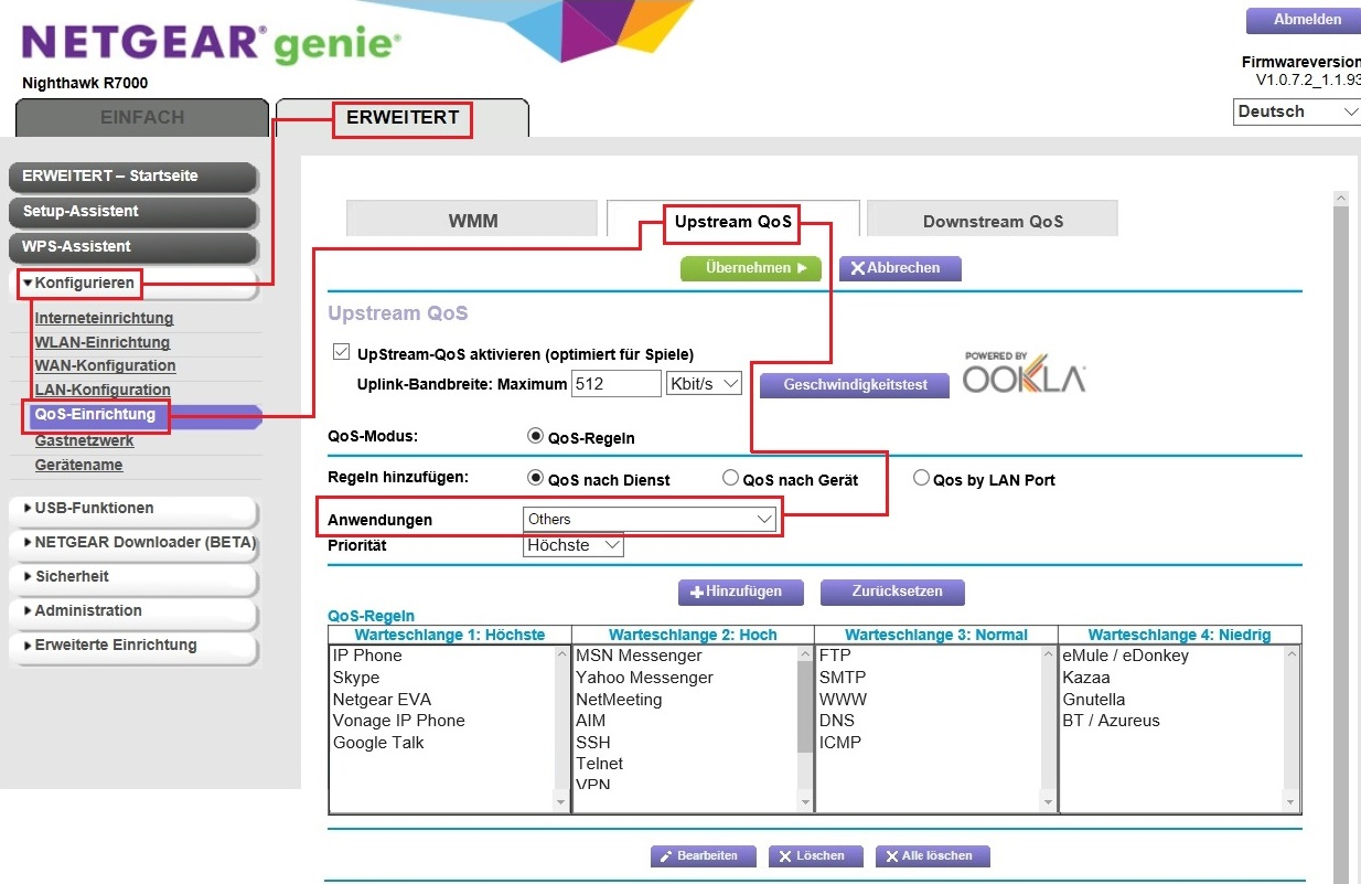 Wie konfiguriere ich QoS-Regeln für Anwendungen und Online-Spiele auf ...
