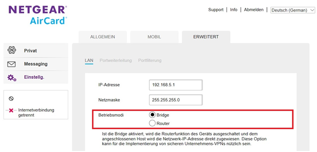 Wie kann ich auf dem LB1110/LB1111 LTE Modem den Router-Modus auf den ...