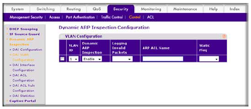 How do I configure Dynamic ARP inspection (DAI) using the web interface ...