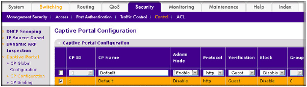 How do I enable the captive portal using the web interface on my ...