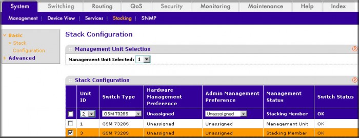 How do I renumber stack members using the web interface on my managed ...