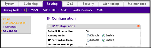 How do I enable routing for my managed switch using the web interface ...