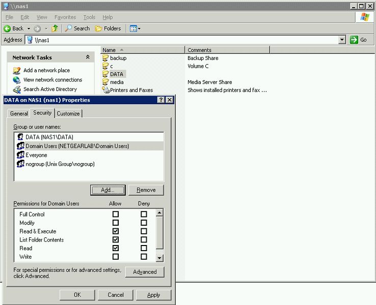 Setting up Active Directory folder permissions on RAIDiator 4.2 ...