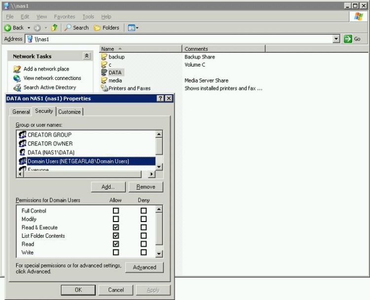 Setting up Active Directory folder permissions on RAIDiator 4.2 ...